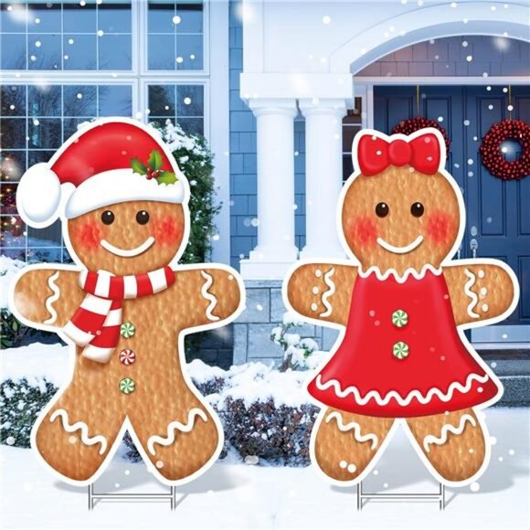 Holiday | Christmas Gingerbread Boy And Girl Yard Sign Decor Large ...
